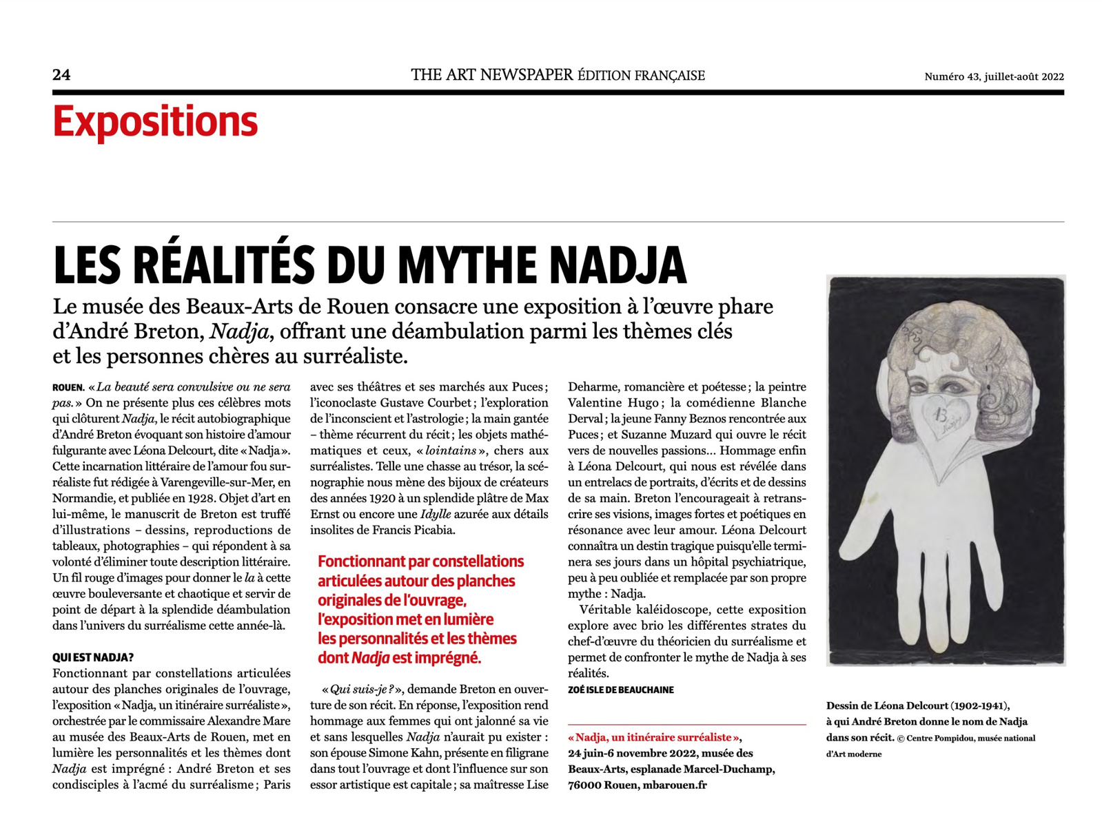 LES REALITES DU MYTHE NADJA, THE ART NEWSPAPER 2022 - Zoé Isle De ... LES REALITES DU MYTHE NADJA, THE ART NEWSPAPER 2022 - Zoé Isle De ...